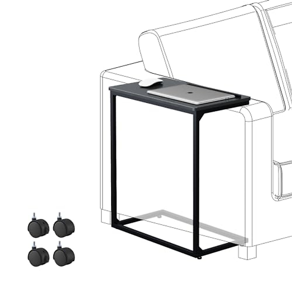 YELNOKU Couch Desk with Lockable Wheels, Slide Sofa Desk with Tiltable Drawing Board, Over Couch Arm Side Table Desk for Eating and Laptops, Portable Ergonomic Laptop Stand for Home Office Work, Black