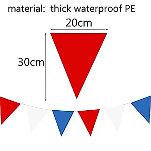 Party Decorations Red White and Blue 40 Meters/131 feet Triangular Outdoor Waterproof Plastic Pennant Banner, Bunting Flags Events Decoration