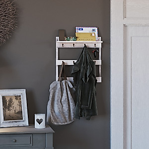 Merrick Lane Steeley Wooden Wall Mount 12 Cup Mug Rack Organizer with Upper Storage Shelf and Metal Hanging Hooks with No Assembly Required, Whitewashed