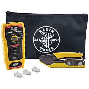 Klein Tools VDV026-813 RJ45 Ethernet Cable Tester and Crimper Kit, Pass-Thru Technology, Includes Connectors for Cat5e / CAT6 Data Applications, Pack of 50