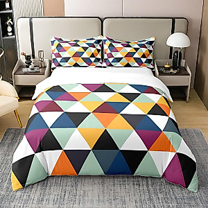Erosebridal 100% Natural Cotton Geometric Rainbow Duvet Cover,Geometry Diamond Bedding Set,Abstract Triangle Comforter Cover Queen,Modern Fashion Graphic Bed Sets with 2 Pillowcases Home Room Decor