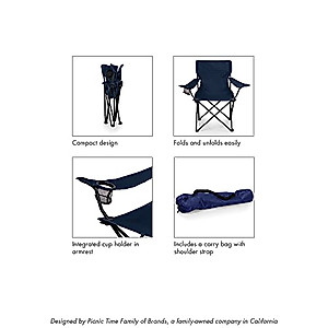 PICNIC TIME NCAA NC State Wolfpack PTZ Camp Chair, Picnic Chair, Beach Chair with Carrying Bag, (Black), 20.5 x 33 x 34