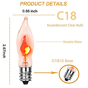12 Pack Halloween Flicker Flame Light Bulb -1 Watt, 120 Volt, E12 Candelabra Base, C18 Flame Shaped Candle Bulbs Dances with a Flickering Orange Glow for Halloween Christmas Outdoor String Lights
