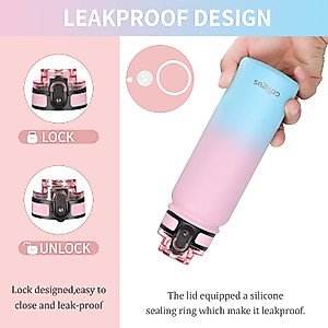 GOPPUS Kids Water Bottle with Straw Spout Wide Mouth Lid 20 oz Leak Proof Double Walled Metal Insulated Stainless Steel Sports Water Bottles with Strap Handle Stickers for Boys Girls School(3 Lids)