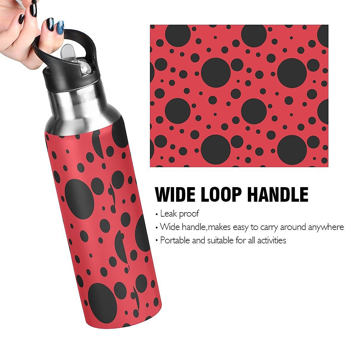 xigua Ladybug Water Bottle Double Walled Stainless Steel Leak Proof Thermo Flask for Sports Gym Cycling Outdoor,20 oz.