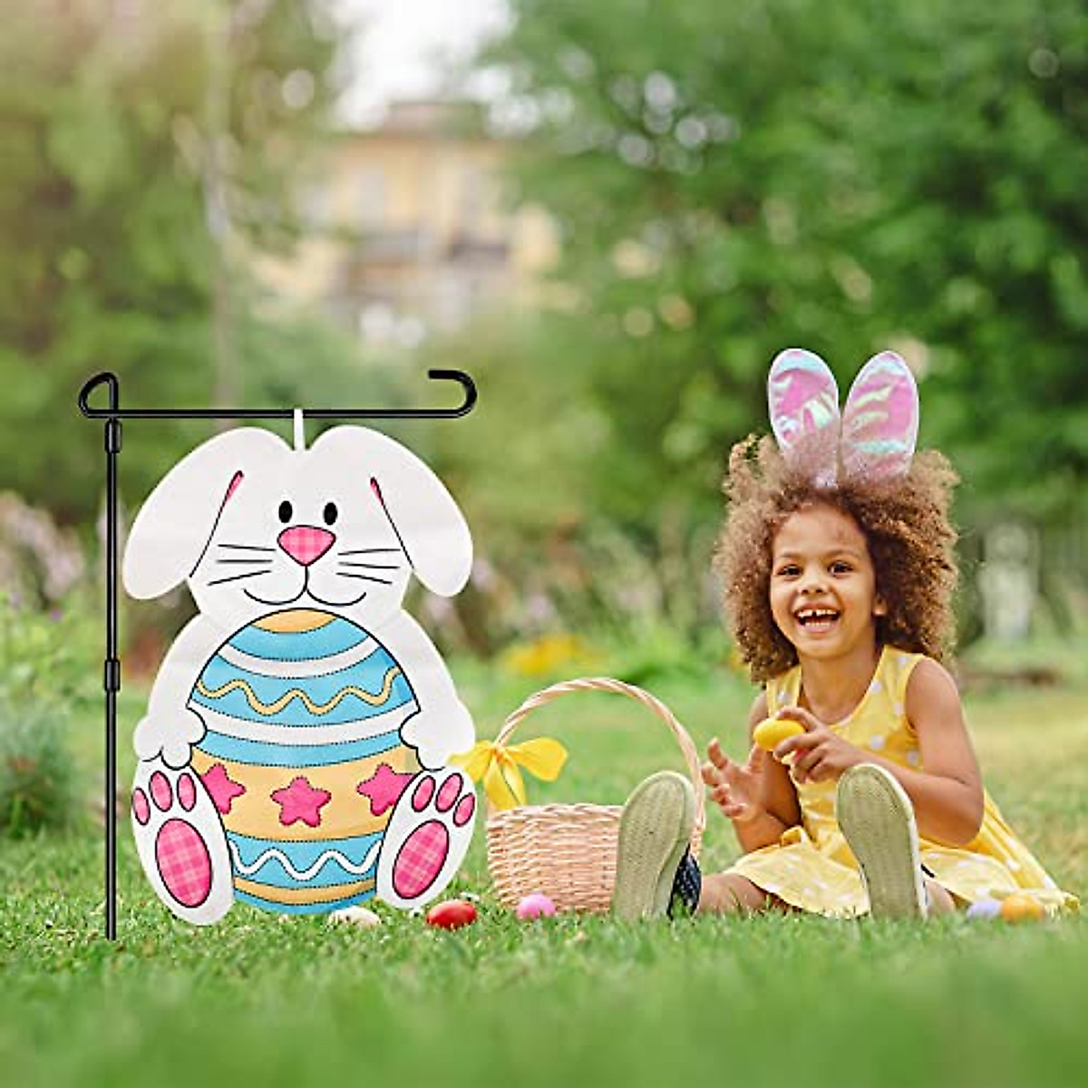 Easter Garden Flag Outdoor Decorations for Outside Double-Sided Printed, Cute Rabbit Egg Yard Flags House Yard Spring Seasonal Decoration 13.6 x 19.7 Inch