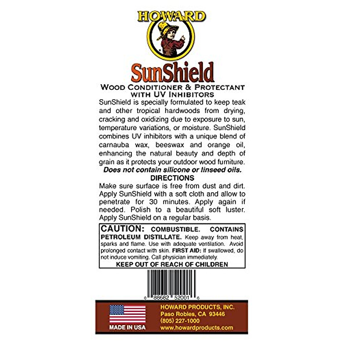 HOWARD SWAX16 Outdoor Furniture Wax, 16 Fl Oz (Pack of 1), Yellow