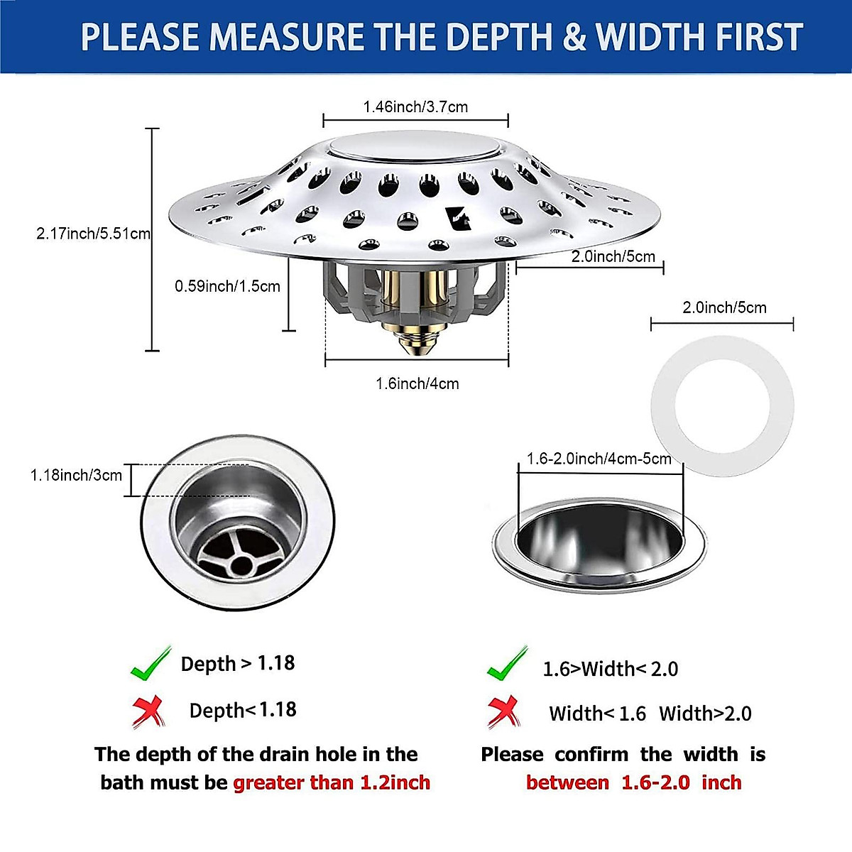 Tmay Bathtub Stopper - Foot-Operated Bath Tub Drain Hair Catcher | Sink Stopper Bathroom Drain, Bathtub Overflow Drain, Shower Laundry Kitchen Washbasin Accessories