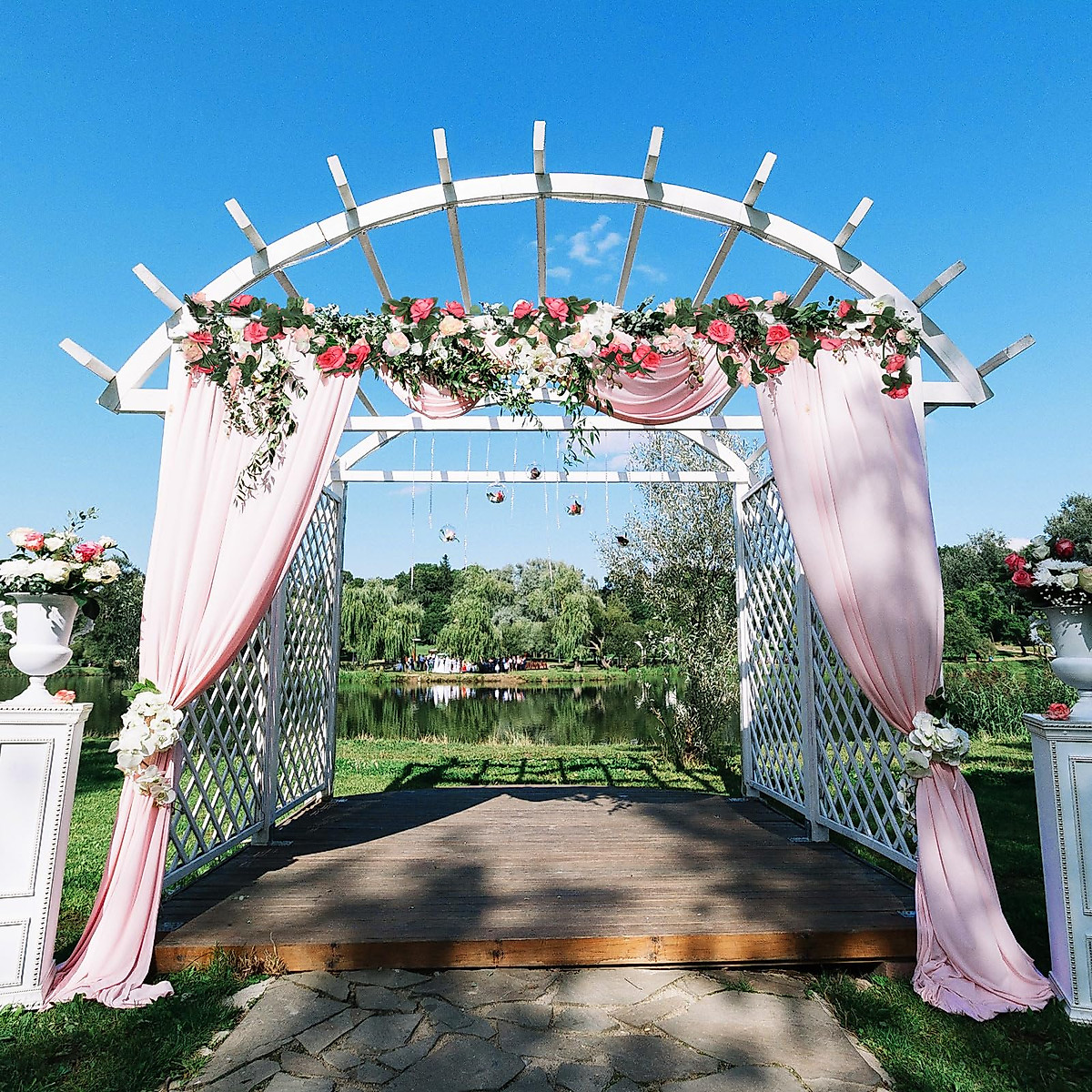 XunYee 24 Pcs 189Ft Flower Garland Artificial Rose Vines Hanging Rose Ivy Hanging Fake Rose Vines Garland Decorations for Room Wedding Birthday Christmas Wall Arch Garden Background Decor(Pink)