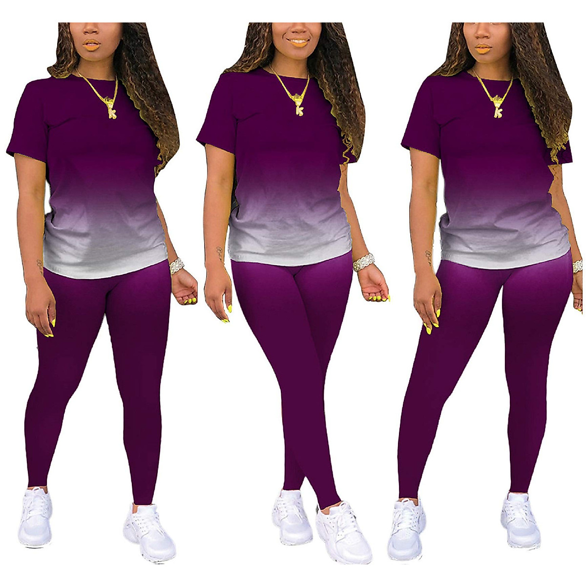 DvaeMalligo Women's Casual Outfits 2 Piece Sweatsuits and Sweatpants Workout Sets Plus Size(Purple,3XL)
