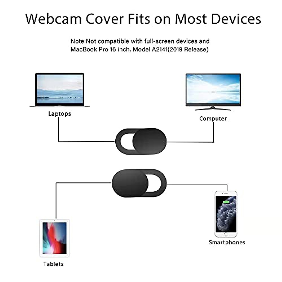 FadyDail Laptop Camera Cover Slide 8Pcs, Ultra Thin Webcam Cover Computer Camera Cover Slide Camera Blocker Camera Privacy Slider Phone Camera Cover for iPhone iPad MacBook (Black)