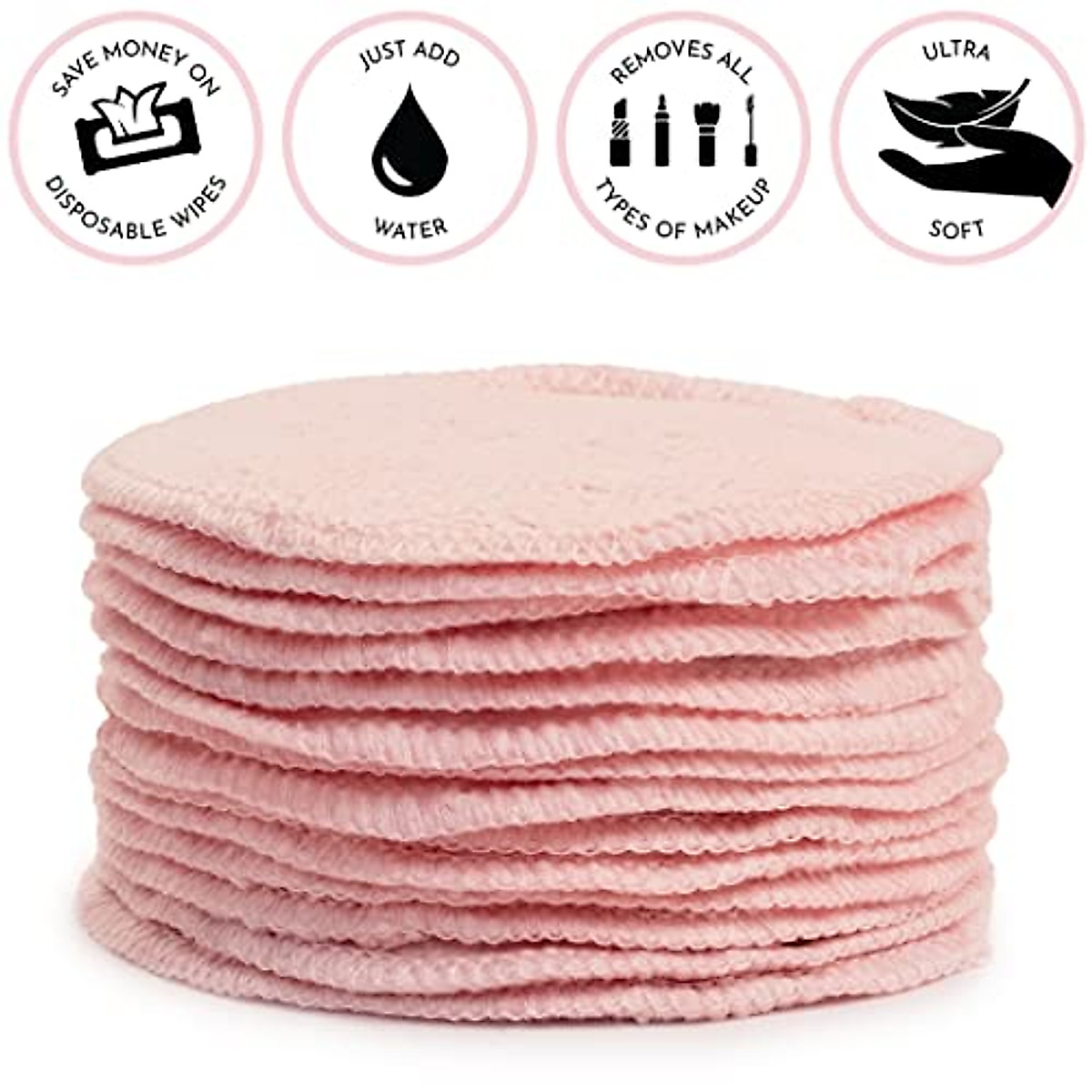 S&T INC. Makeup Remover Wipes for Skin Care with Laundry and Storage Bag, Reusable Makeup Wipes or Face Towels, Travel Essentials, Pink, 4.25 In. Diameter, 16PK