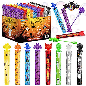 AuroTops 80pcs Halloween Mini Bubble Wands, Halloween Party Favors for Kids, Halloween-Themed Stickers Bubble Wands for Trick or Treat, Goodie Bags, Halloween Toys Gifts for Kids