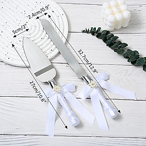 SANDOO Rustic Wedding Cake Knife and Server Set with Pearl Bowknot Decor - Cake Cutting Set for Wedding,Wedding Knife Set for Bride And Groom, Knife and Cake Server Set Cake Cutter for Wedding