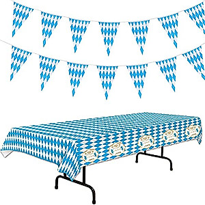 DmHirmg Decorations for Oktoberfest, 66 Feet Pennants Banners and TableCover for Oktoberfest,Flag Banner for Oktoberfest , Garland for Oktoberfest Bavarian German Party (2 Pack Flag+1 TableCover)