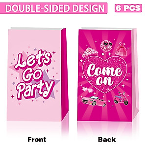 12 Pcs Pink Girl Party Bags, Princess Candy Goodie Treat Gift Bags, Hot Pink Party Favors Bags for Girls Kids Birthday Party Supplies, Princess Decoration Gift Bags for Girls Princess Theme Party