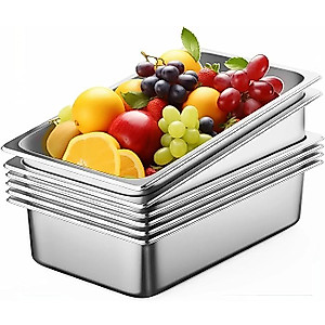 Generic 6 Pack Stainless Steel Buffet 4"" Deep Anti-Jam Containers 1/1,1/2,1/3,1/4 Steam Table Pan With Lid, Restaurant and Commercial Pans, Hotel Pan, Chafing Steam Table Catering Storage (1/1)