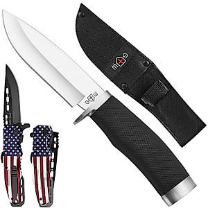 Grand Way Bundle of 2 Items - Pocket Folding Knife - Military Style - Cool Knives - Tactical Knife - Bushcraft Field Gear Accessories Tool - Fixed Blade Sharp Knofe with Rubber Handle for Men - Gifts