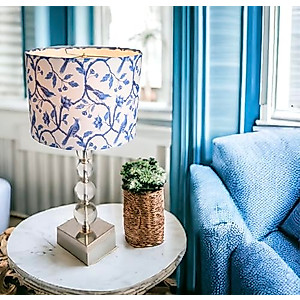 Tristan Home Premium Blue and White Floral Cylinder Drum Lamp Shade Spider Fitting 13x13x9 Inches