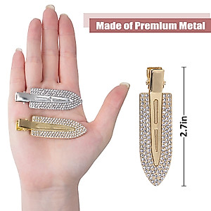 MADHOLLY 4pcs Rhinestone No Bend Hair Clips - Metal Shiny Styling Diamond Cut Pin Clip No Dent No Crease Hair Clips Bling Curl Pin Barrette Small Gifts for Women Girl Makeup, Silver & Gold