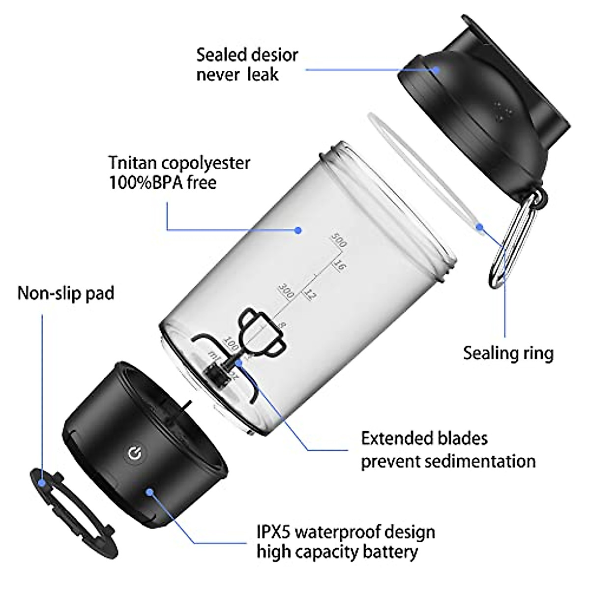 Cholas Premium Electric Protein Shaker Bottle, 20oz Blender for Mixing Protein, Gym Portable Cup, and Cocktails, BPA Free Self Stirring Shaker with Waterproof Design in Sleek Black