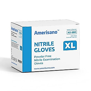 Amerisano 100% Nitrile Exam Gloves | Medical Grade, 510(k), Exceptional tactile sensitivity, Latex & Powder Free, 3 mil, Non-Sterile | Blue (Pack of 2000, X-Small)