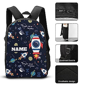 Aicihert Custom Galaxy Planet Rocket Backpack Personalized 3 Piece Set Backpack with Your Name Text School Bag Customized Bookbag with Lunch Box And Pencil Case Set for Boys Girls Student