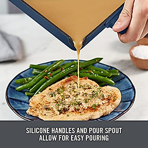 DASH Zakarian by Dash 9"x13" Nonstick Cast Iron Pan with Pour Spout and Removable Silicone Grips for Searing, Baking, Broiling, Grilling and more - Blue