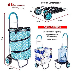 Bigger Cooler Trolley Dolly Insulated Folding Shopping Cart with Removable Bag Rolling Beach Tote Cooler with Wheels Pop Up Golf, Turquoise