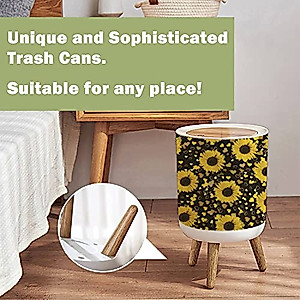 KSYGYFRUDE Small Trash Can with Lid Sunflower Sunflower Heart Isolated White Round Garbage Can Press Cover Wastebasket Wood Waste Bin for Bathroom Kitchen Office 7L/1.8 Gallon