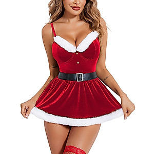 Avidlove Women's Lingerie Sexy Santa Babydoll Chemises Sleepwear Costumes Christmas Lingerie Sets Red XXL