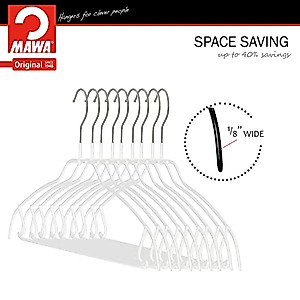 Mawa by Reston Lloyd Silhouette Ultra-Thin Series, Non-Slip Space Saving Shirt Hanger with Pant Bar & Skirt Hooks, Style 42/FTU, White