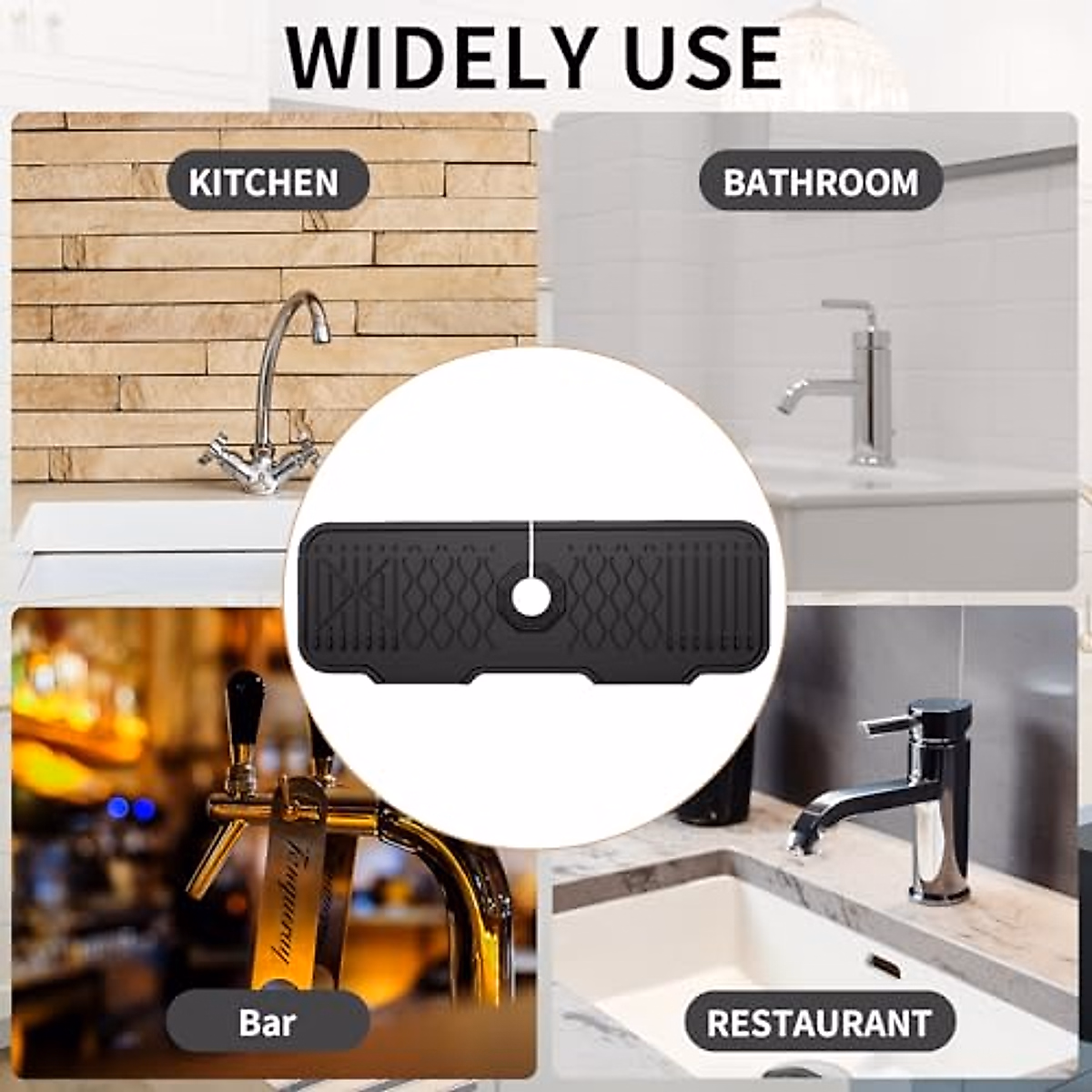 Kitchen Sink Splash Guard, Silicone Draining Mat Kitchen Faucet, 90° Foldable Design to Accommodate a Variety of Sink Countertops Black (17* 5.9)