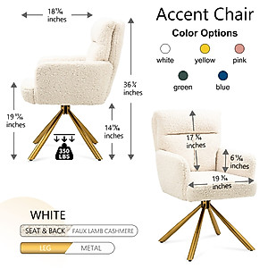 NORDICANA 180° Swivel Sherpa Living Room Chair Modern Armchair with Golden Legs Ergonomic Upholstered Accent Chair No Wheels for Bedroom Reading Home Office, Off White