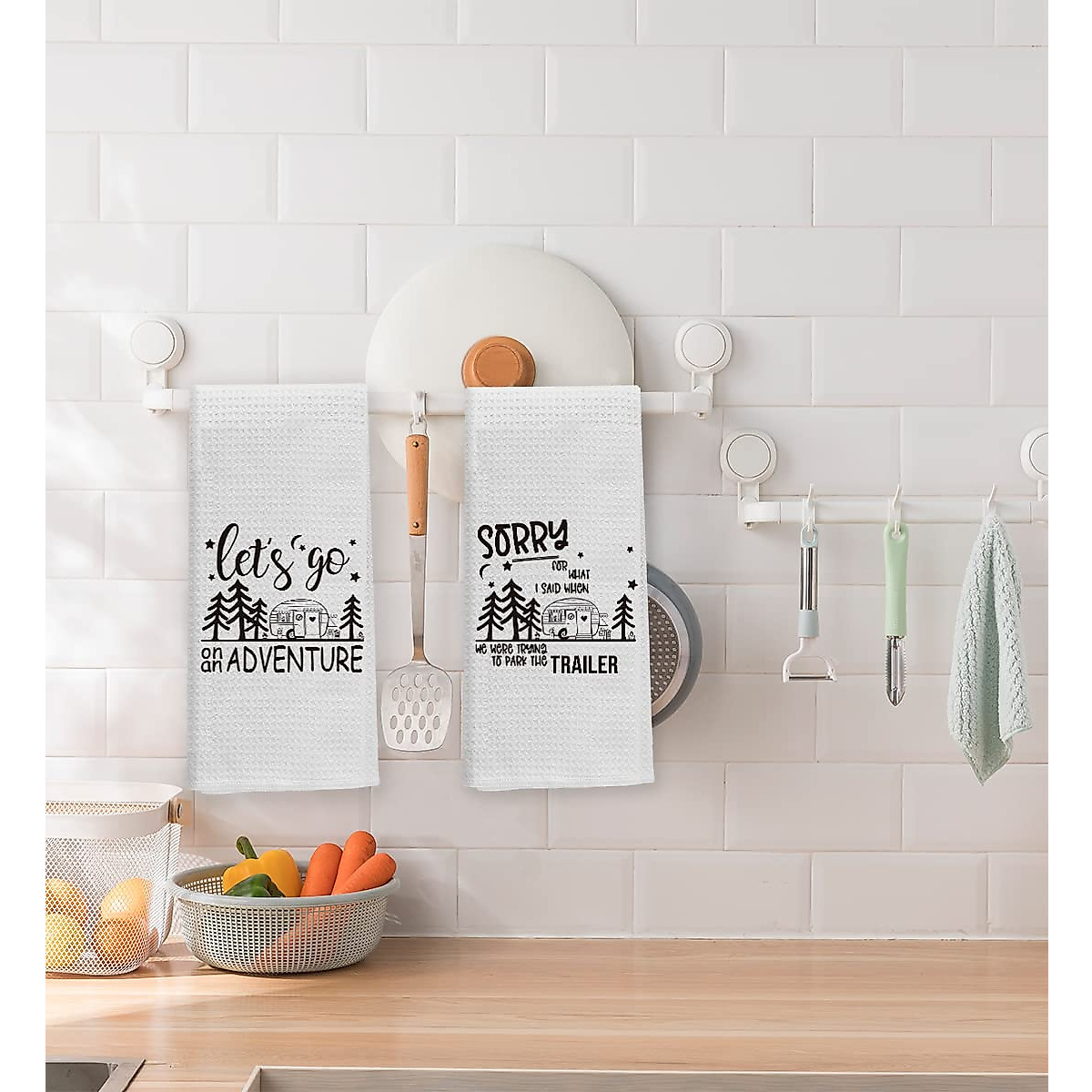 Happy Camper Kitchen Towels Set - Camper Gifts, RV Gifts, 2 Pieces 16 X 24 Inch Camper Hand Towels, Bathroom Hand Towels, Hand Towels for Bathroom, RV Accessories for Inside