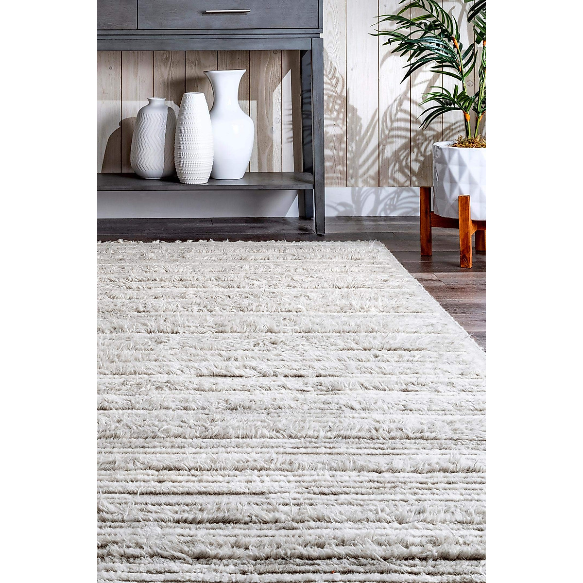 nuLOOM Jolene Shaggy Striated Area Rug, 8x10, Grey