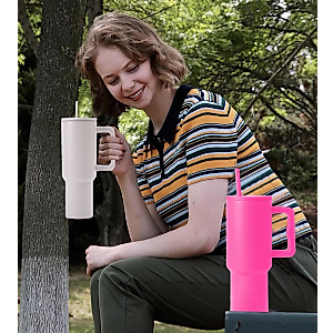 40 oz Tumbler with Handle and Straw & 6PCS Cup Accessories for 40 oz Cup - Vacuum Insulated Stainless Steel Double Wall Water Bottle Travel Coffee Mug - Holiday Gifts for Women Men (Cream)