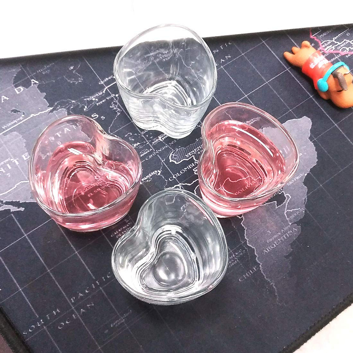 GARASANI 4 Pack Korean Soju Shot Glasses Set 1.7 oz, Korean Soju, whiskey, tequila, vodka, espressos, desserts, party decorations, Clear Glass (Heart Shot Glasses)