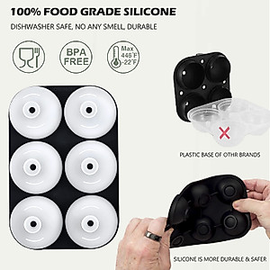 HONYAO Whiskey Ice Ball Mold, Silicone Ice Ball Maker Mold with Individual Lid Easy Fill and Release Round Sphere Ice Mold for Cocktails Bourbon - 2 inch 6 Ice Balls