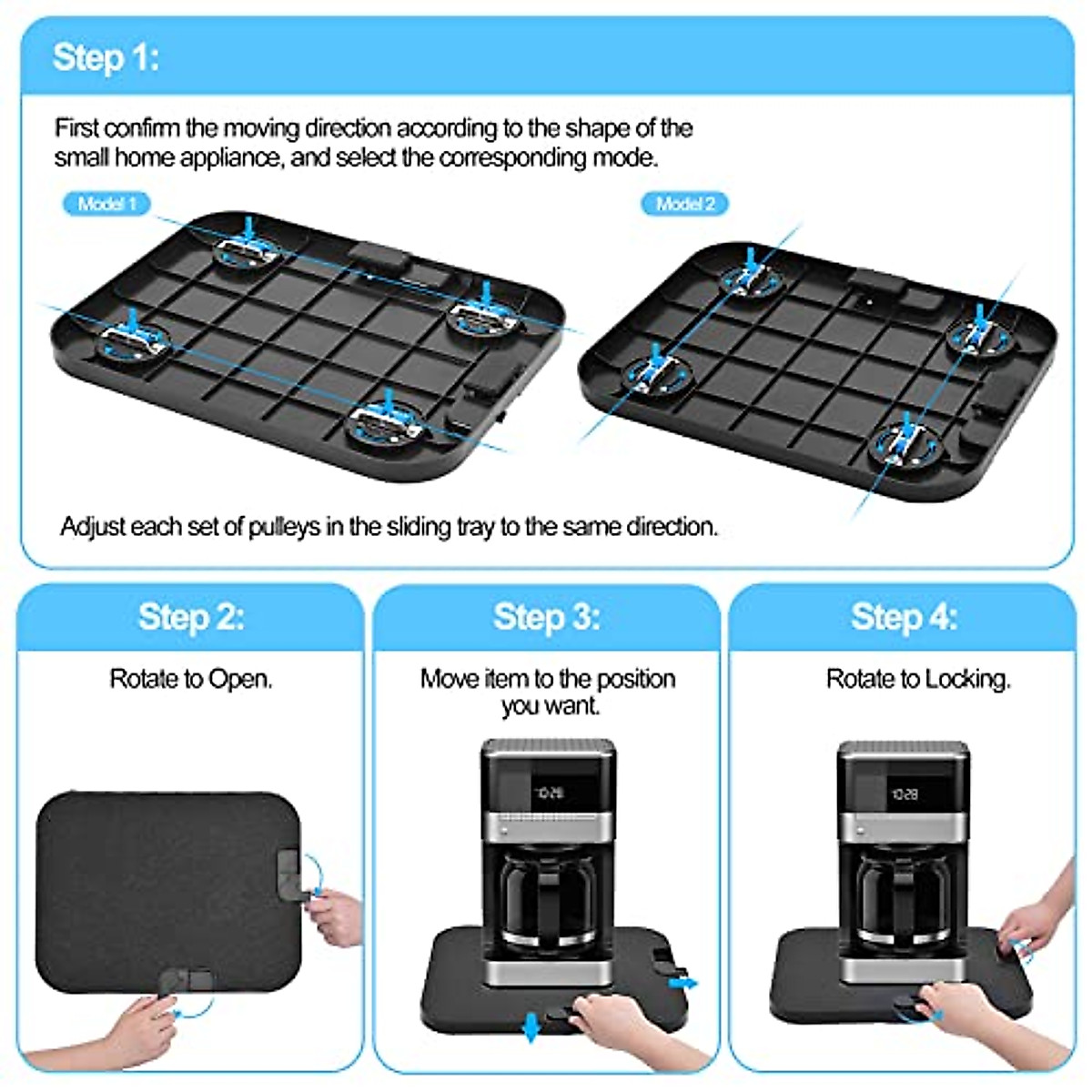 Appliance Slider, Two-Way Appliance Sliding Tray, Kitchen Caddy Countertop Appliance Sliders Coffee Tray with 4 Rolling Wheels for Coffee Maker, Toaster, Air Fryer, Pot, Aid Mixer, Up to 110lbs