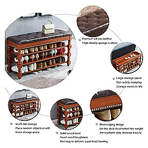 ALDEPO Shoe Cabinet 2/3 Layers Shoe Stool Shoe Bench in The Entrance Hallway Shoe Rack Solid Wood Storage Cabinet with PU seat Cushion Living Room Bedroom Hotel Wardrobe Retro Style ea