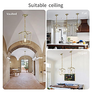 ANJIADENGSHI Lantern Pendant Light Lantern Iron Cage 1 E26 Bulbs Gold Chandelier for Dining Room Kitchen(Bulbs Not Included)