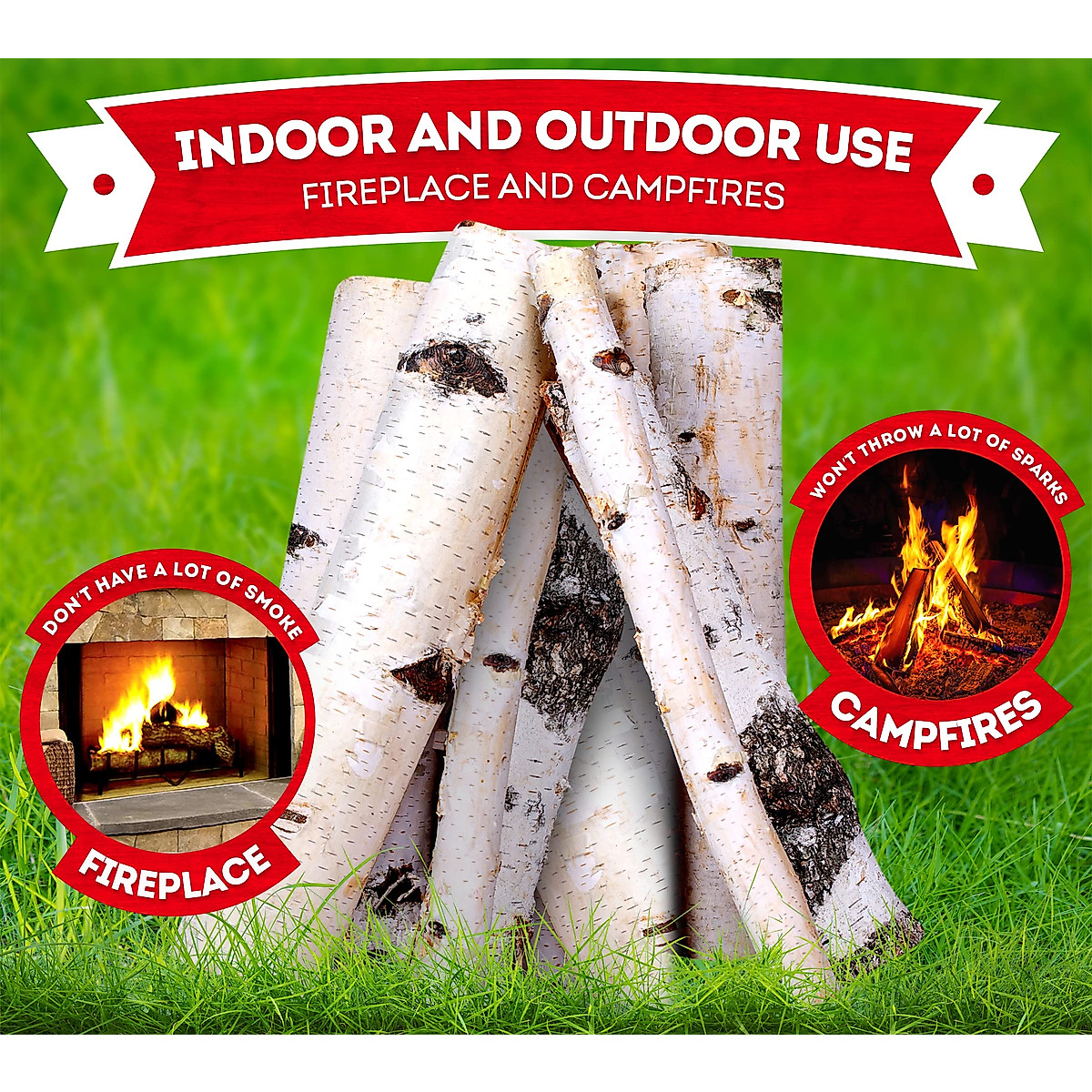 Zorestar 100% Natural Birchwood Fireplace Logs - 8-10 Logs, 14-inch Length - Eco-Friendly Indoor/Outdoor Firewood - Low Smoke, Spark-Resistant, Seasoned Kindling - Enhances Flavor for Gourmet Dishes