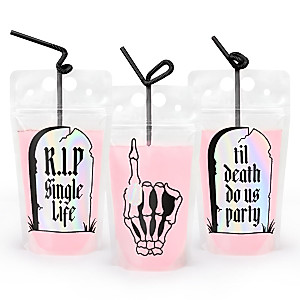 xo, Fetti Bachelorette RIP Single Life Drink Pouches - 15 pcs, Iridescent | Bachelorette Party Decorations, Bride or Die Drinkware, Bridesmaid Favor, Til Death Do Us Party + Bridal Shower Supplies