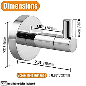 HITSLAM Chrome Towel Hooks for Bathroom Wall Mounted, Polished Chrome Wall Mount Hooks Heavy Duty Premium SUS 304 Stainless Steel Rustproof 2 Pack