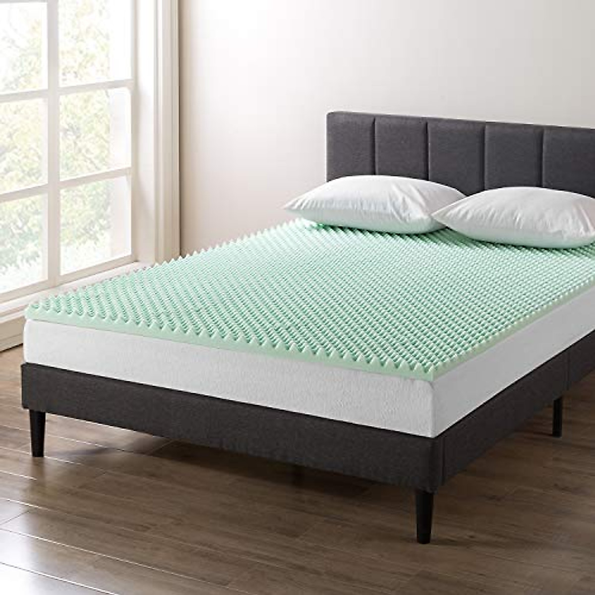 Best Price Mattress 2 Inch Egg Crate Memory Foam Mattress Topper with Calming Aloe Infusion, CertiPUR-US Certified, Twin XL,Green