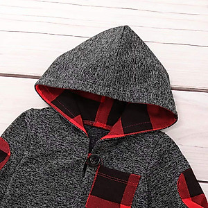 Little Bitty Baby Boy Outfits 3-6 Months Toddler Baby Boy Clothes Clothing Plaid Pocket Hoodie Sweatshirt+Pants Fall Winter Outfits Set, Red Plaid Outfit 3-6m/70cm