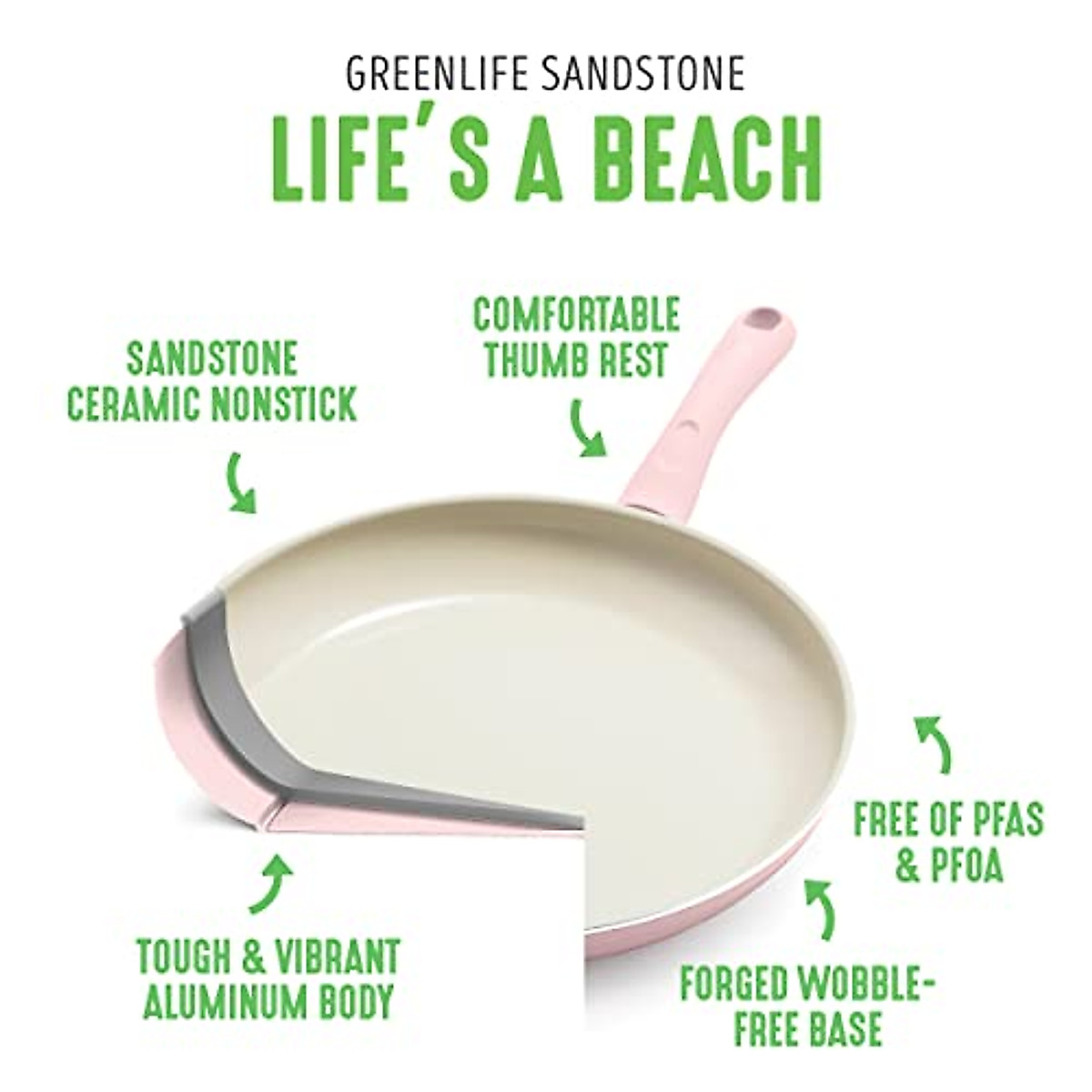 GreenLife Sandstone Healthy Ceramic Nonstick, 15 Piece Kitchen Cookware Pots and Frying Sauce Pans Set, PFAS- Free, Dishwasher Safe, Pink