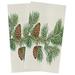 applebless Christmas Tree Pine Cone Kitchen Dish Towels Set of 2, Absorbent Dishcloths Soft Hand Towels Green Brown Tea Towels/Bar Towels Cleaning Cloths for Kitchen/Bathroom 18x28inch