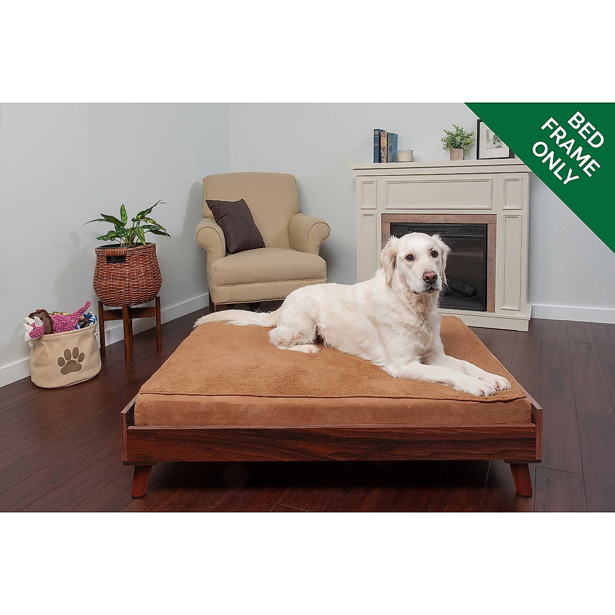 Furhaven Elevated Dog Bed Frame for 40" x 32" XL Dog Beds, Easy Assembly - Mid-Century Modern Bed Frame - Walnut, Jumbo/XL